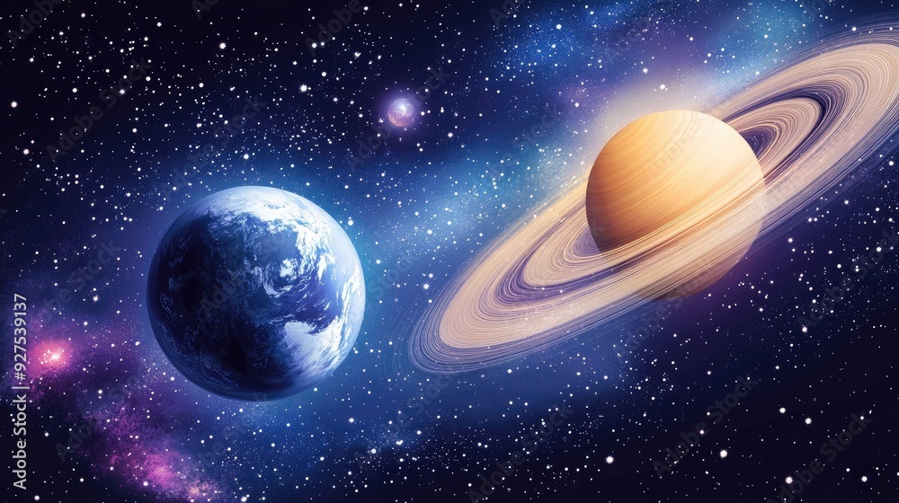 ภาพประกอบสต็อก Stylized vector map of the solar system showcasing Earth ...