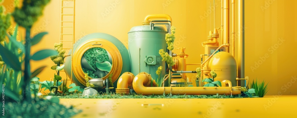 Colorful biogas plant converting food waste into renewable energy in a ...