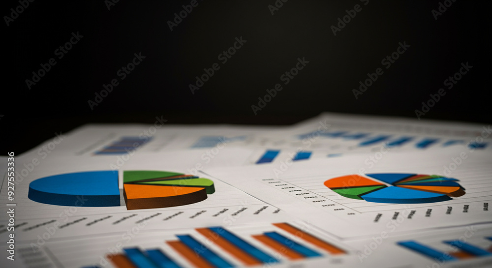 Charts and Data Analysis for Business Reports. Colorful Pie Charts and ...