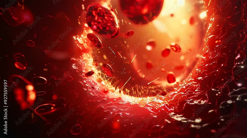 red blood cells in a blue background. Concept of chaos and disorder, as ...