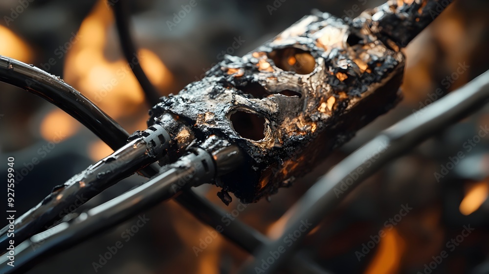 Dangerous Aftermath of Electrical Fire Showing Melted and Burnt Wiring ...