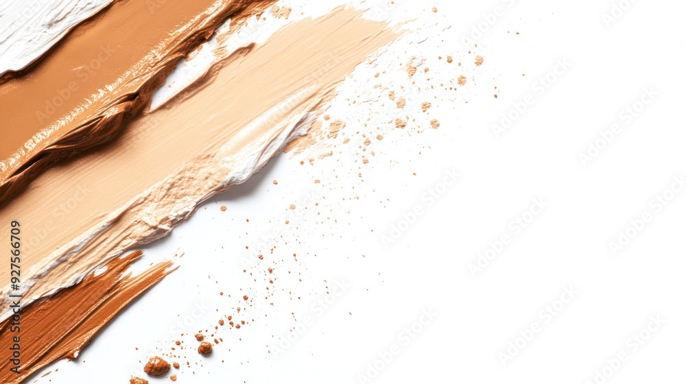 Swatches of foundation makeup in various shades with some powder ...
