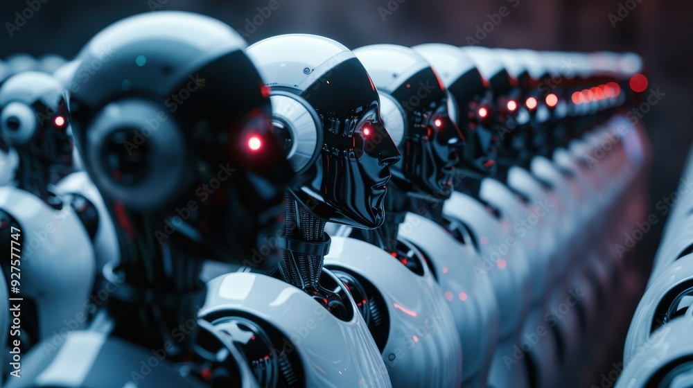 Series of humanoid robots, characterized by their white and black color ...