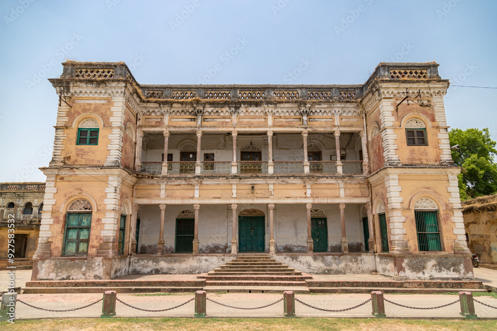 View of the ancient Ramnagar Fort from the river Ganges. The Ramnagar ...