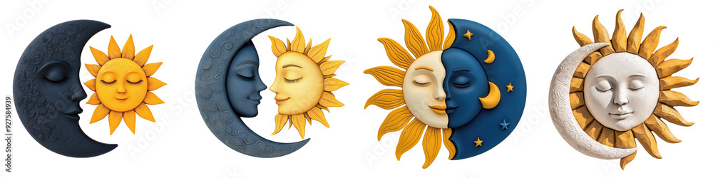 Artistic representation of sun and moon faces, embodying harmony and ...