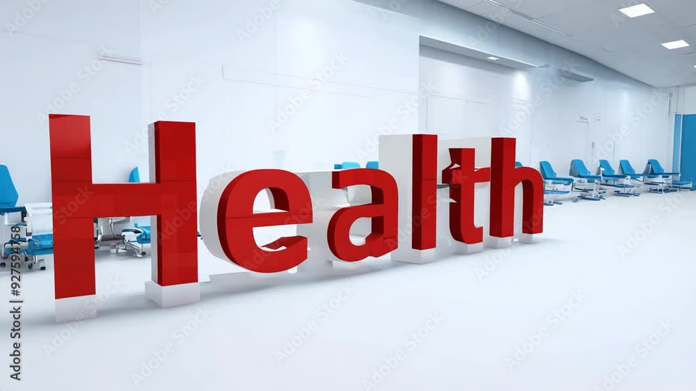 Large Health Sign Displayed in a Modern Waiting Area With Seating ...