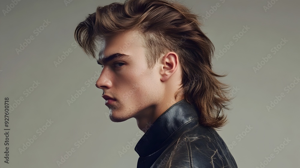 Poster Retro and Bold Mullet Hairstyle on a Confident Man s Portrait ...