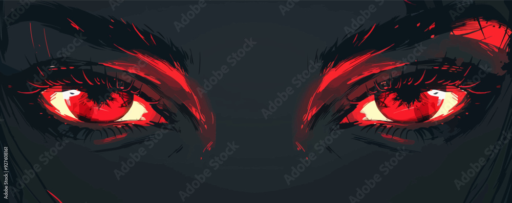 Pair of glowing red eyes in the dark on a white background. Vector flat ...