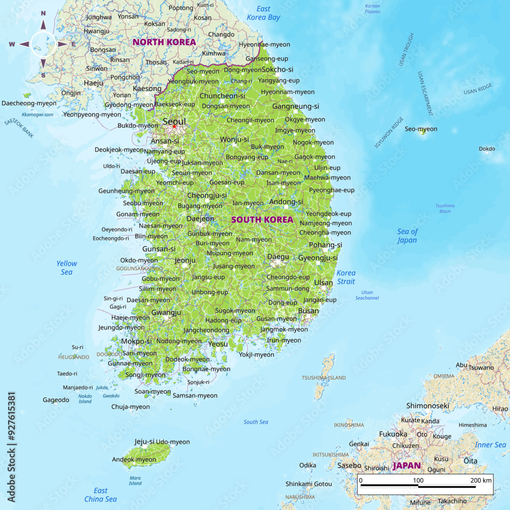 Detailed political map of South Korea Stock Vector | Adobe Stock