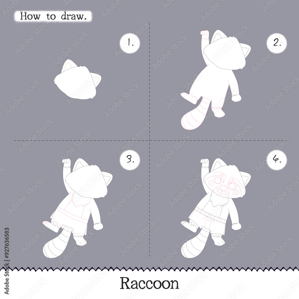 How to draw Drawing tutorial for children. step by step a Raccoon Stock ...