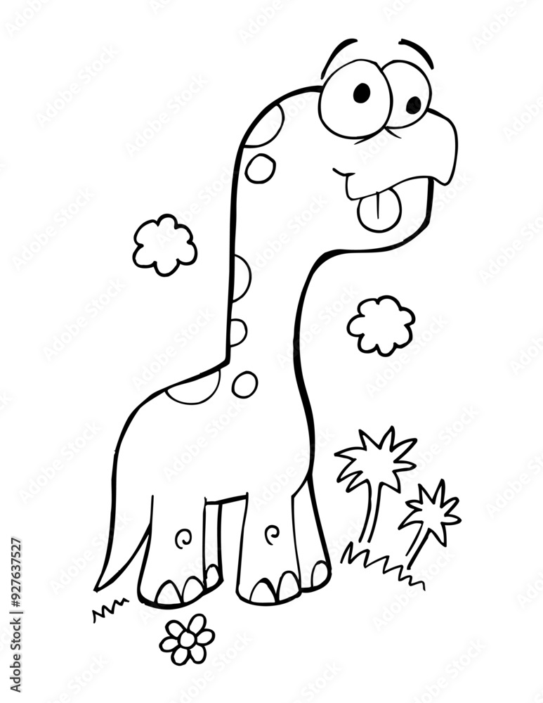 Cute Silly Dinosaur Vector Illustration Coloring Page Art Stock Vector ...