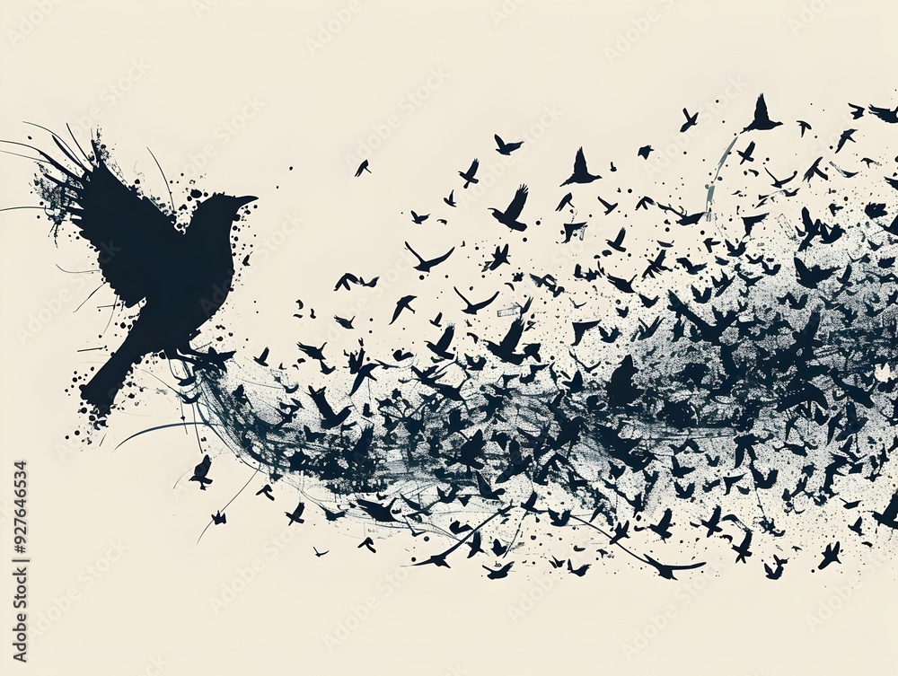 Flock of Music Notes Transforming into Birds Symbolizing Freedom and ...