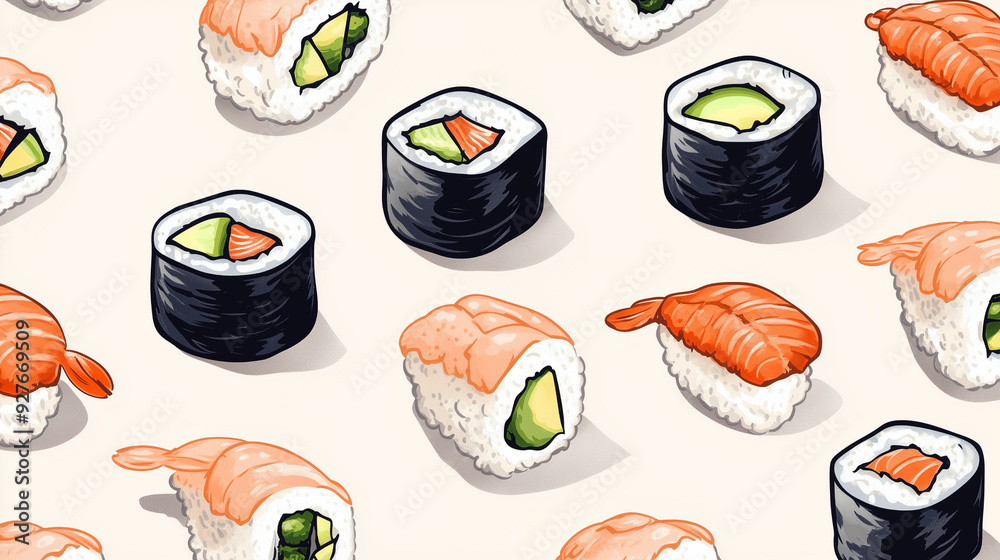 Sushi Pattern Illustration - A Feast of Japanese Delights, Generative ...
