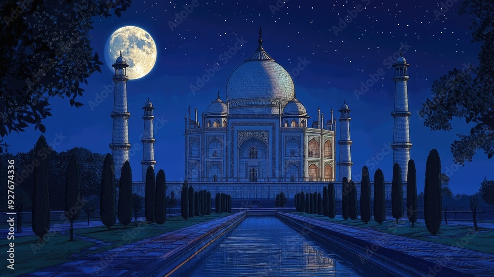 A mesmerizing view of the Taj Mahal at night, with its intricate ...