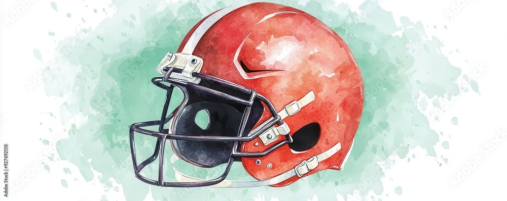 Vintage football helmet flat design top view retro theme watercolor ...