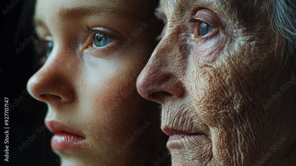 A detailed side-by-side comparison of a young face merging into an ...