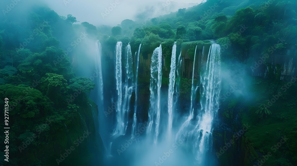 Waterfalls creating powerful streams of water falling Stock Photo ...