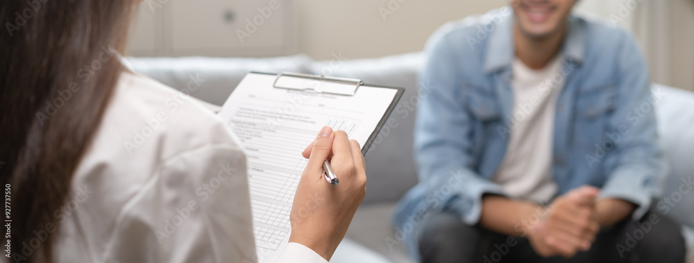 Psychology, depression. Happy smile asian young man patient mental ...