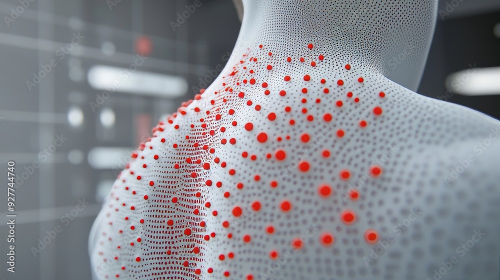 Monkeypox, Close-up of a medical illustration showing a characteristic ...