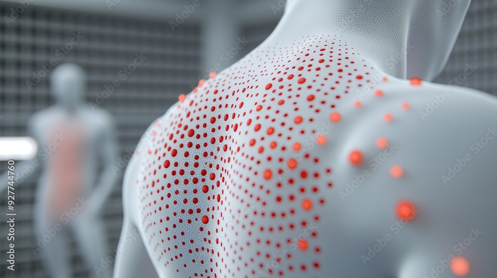 Monkeypox, Close-up of a medical illustration showing a characteristic ...