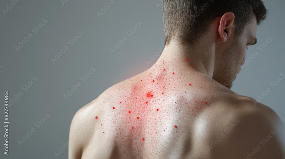 Monkeypox, Close-up of a medical illustration showing a characteristic ...