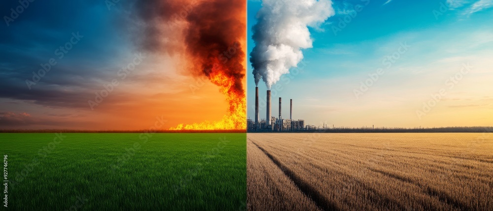 Half of the Earth is on fire, with dry grassland and desert in front of ...