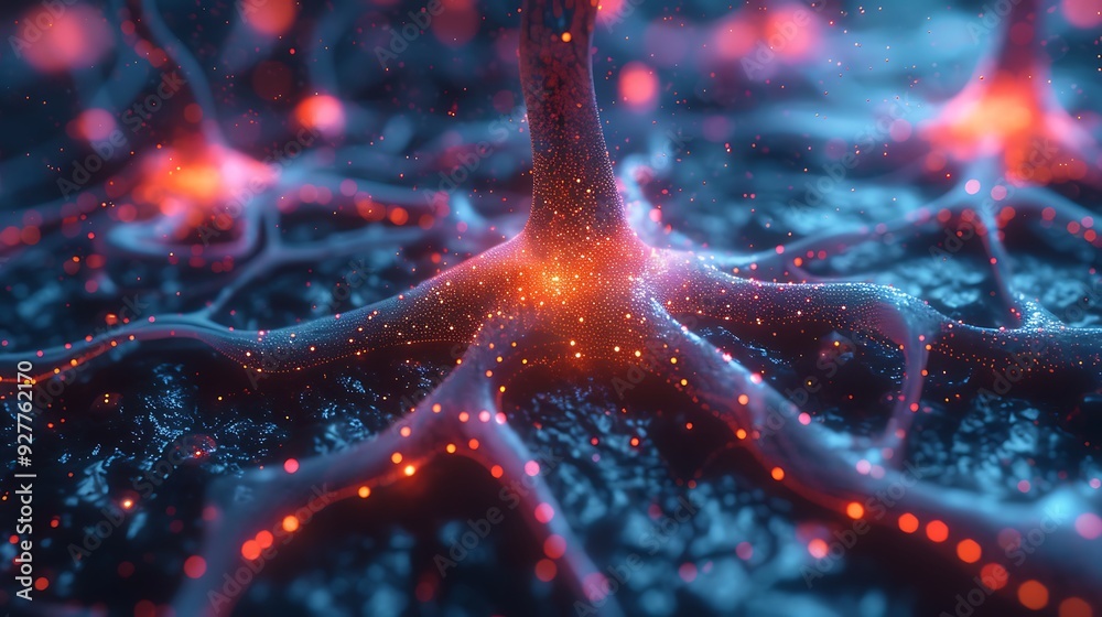 CPU as a brain with light-based neurons and data signals firing through ...