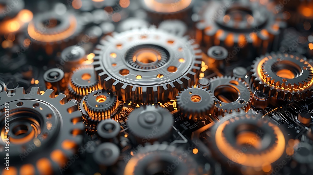 CPU designed with clockwork gears and mechanisms, time driving the ...