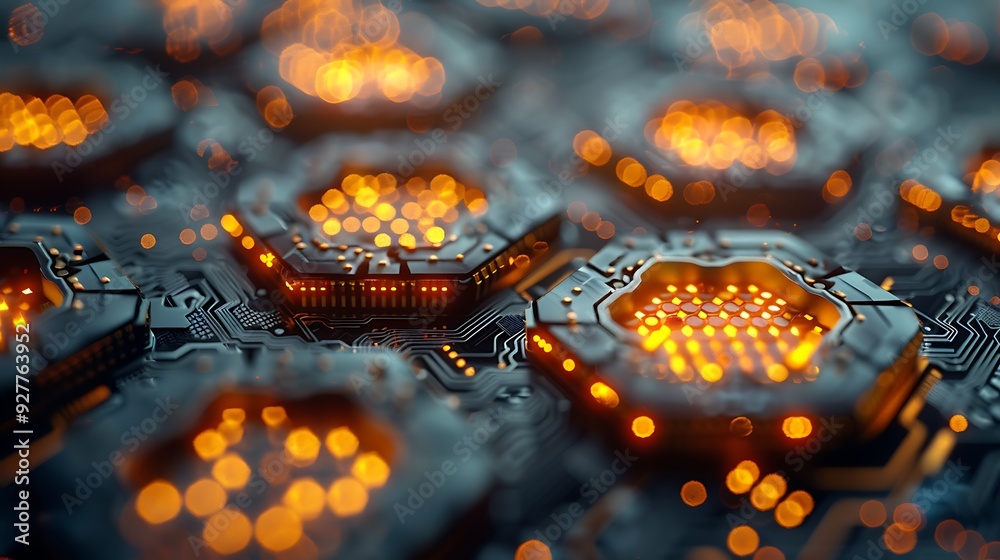 CPU resembling a digital beehive, with hexagonal cells and glowing data ...