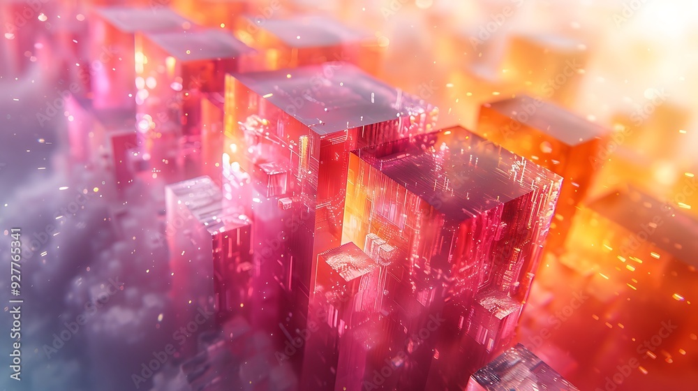 Crystal CPU core with light refraction and digital streams, double ...