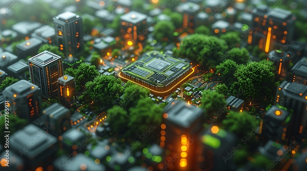 Floating CPU islands connected by circuitry, each with a unique ...