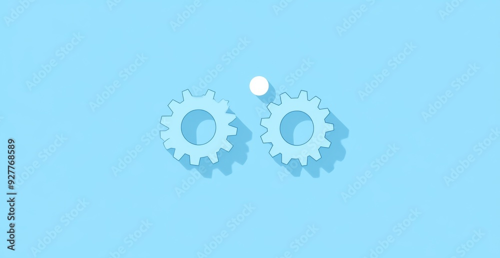 Two Stylized Light Blue Gears with Floating White Dot on Solid Baby ...