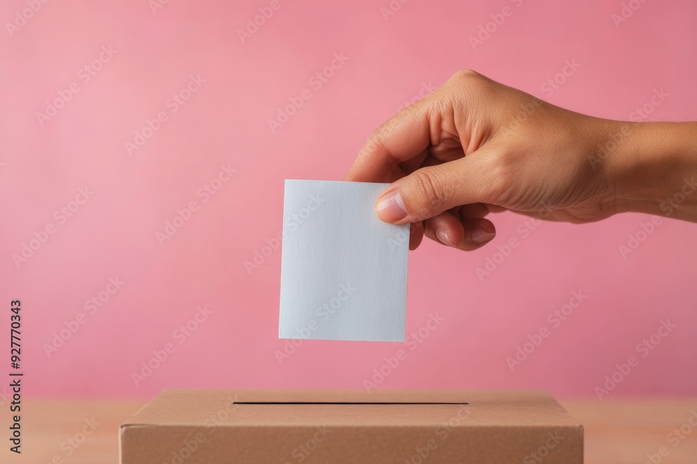 Hand Inserting Ballot into Voting Box on Pink Background for Election ...