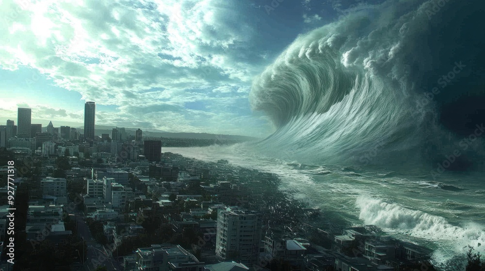 Gigantic Tsunami Wave Threatening Coastal City - A colossal tsunami ...