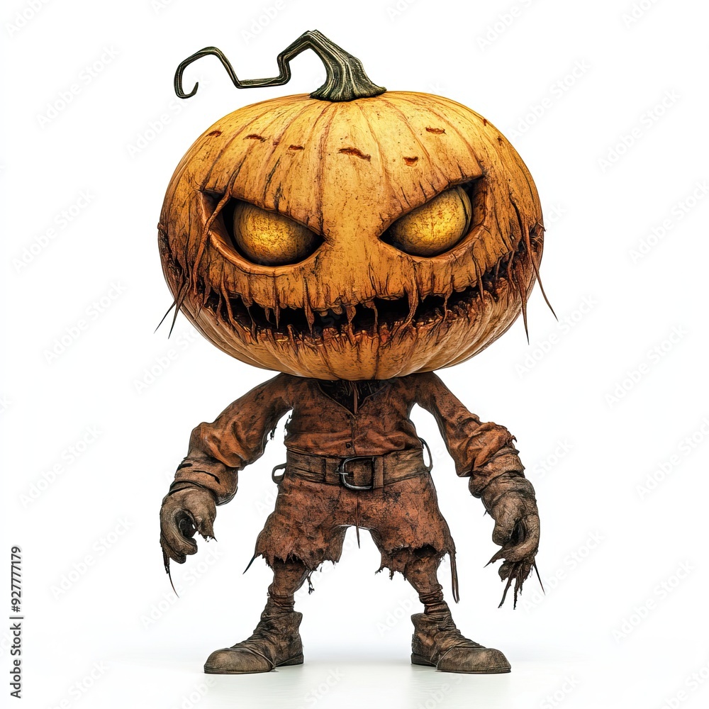 Evil Pumpkin Monster Halloween Character with Glowing Eyes. White ...
