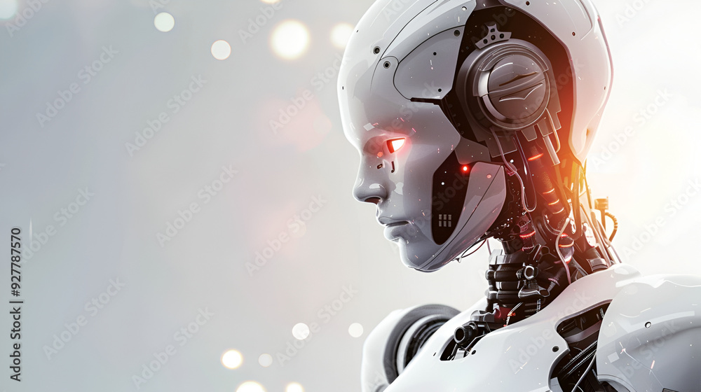 Smart handsome robot man torso with an open mechanical digestive system ...