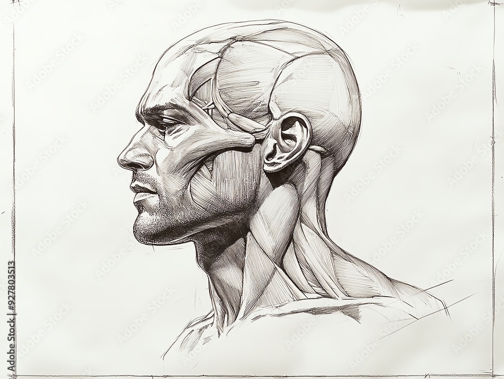 Capture the side profile of a strained muscle, highlighting discomfort ...