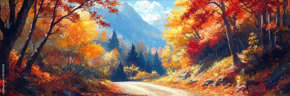 Autumn's Whispering Path: anime-style Enchanted Forest Trail Covered in ...