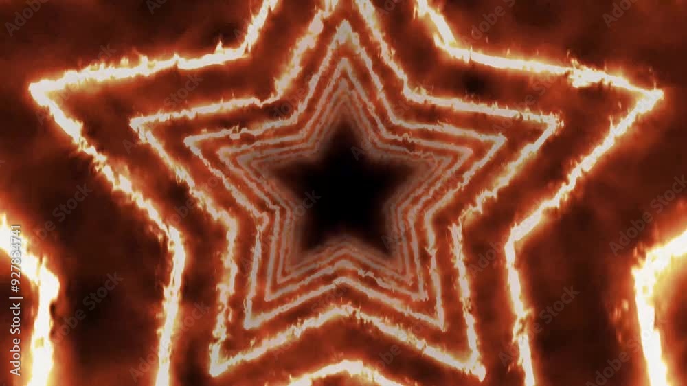 4K Neon glowing star tunnel with light lines on a transparent ...