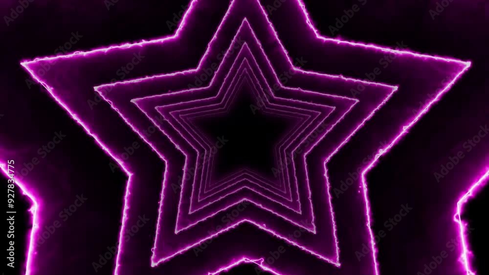 4K Neon glowing star tunnel with light lines on a transparent ...
