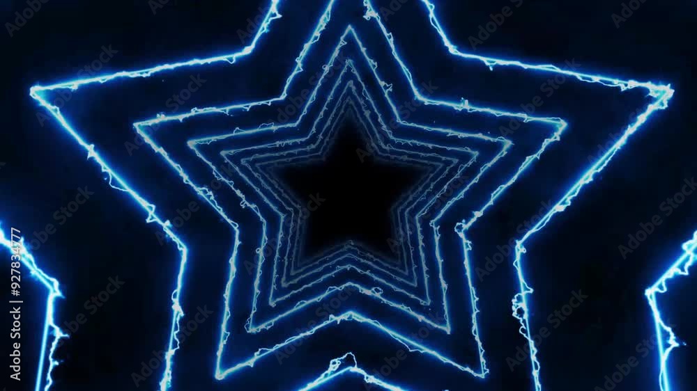 4K Neon glowing star tunnel with light lines on a transparent ...
