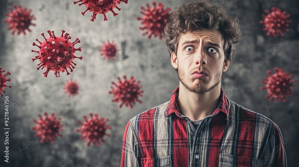 oung man in casual work clothes has a worried expression on his face ...