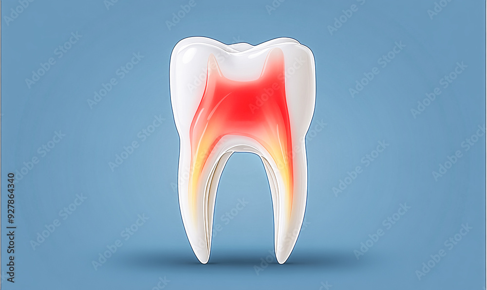 Animated tooth showing inflammation, with a red spot indicating pain ...