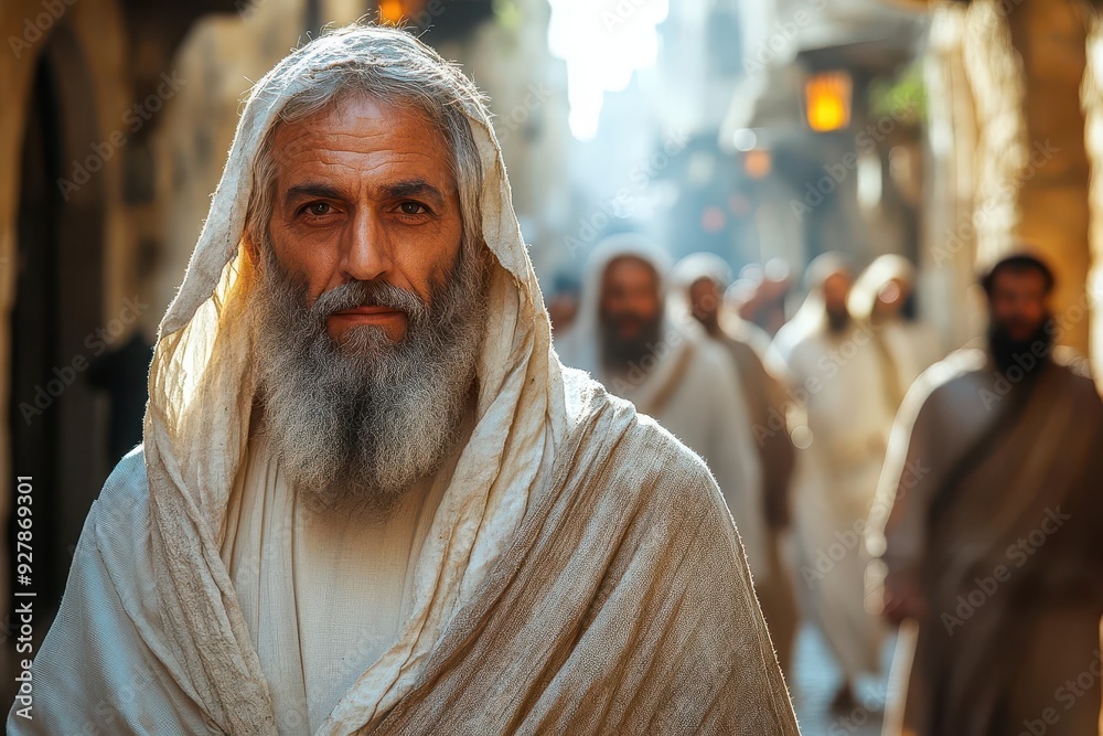 ancient jerusalem street scene bearded men in traditional robes ...