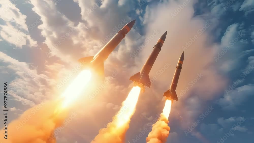 video of Nuclear missiles are aimed at the clear sky. Social issues ...