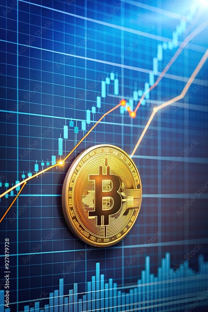 Digital screen with financial trading chart and market quotes and ...