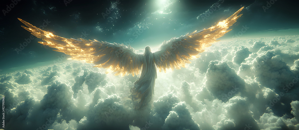 Angel mythology, abstract oil painting of a beautiful, mighty flying ...