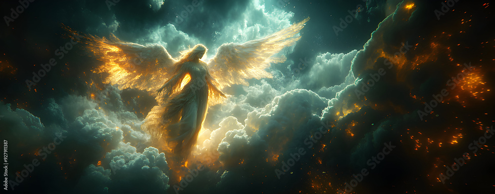 Angel mythology, abstract oil painting of a beautiful, mighty flying ...