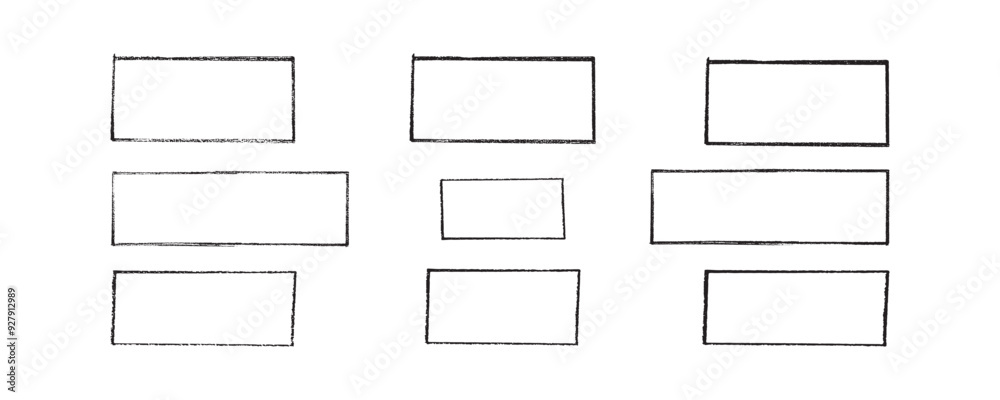 Chalk or crayon hand drawing frames set. Grunge rectangle and square ...