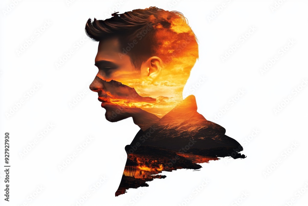 Sunset silhouette merging with urban skyline depicting the fusion of ...